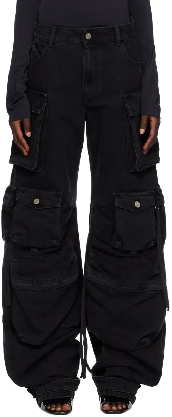 Attico The Fern Wide-leg Cargo Jeans - Black