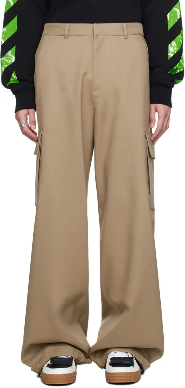 Off-White Beige Embroidered Cargo Trousers