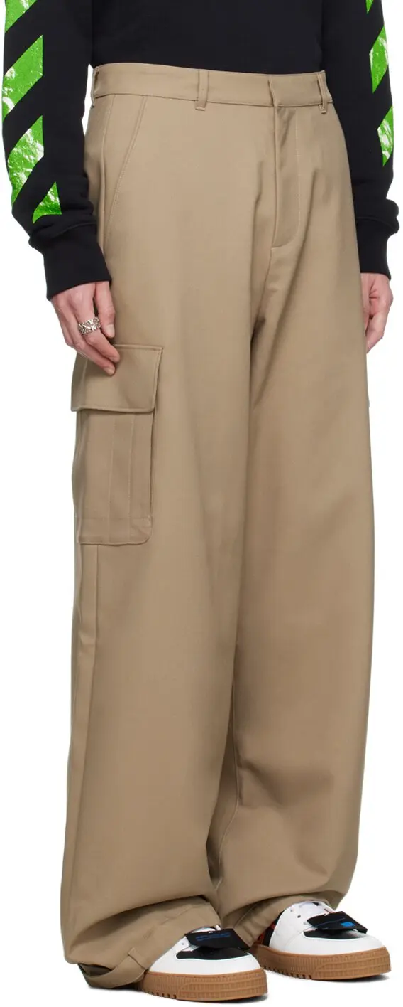 Off-White Beige Embroidered Cargo Trousers