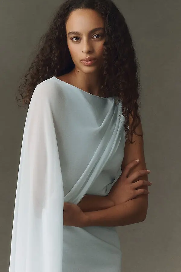 Bhldn One-shoulder Cape Mi Dress