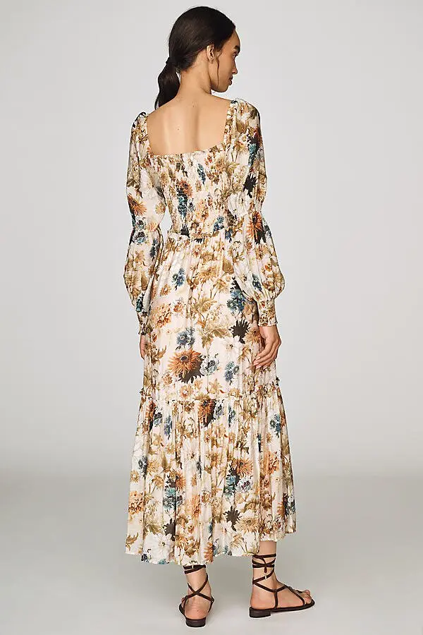 Anthropologie Puff Sleeve Midi Dress - Gold