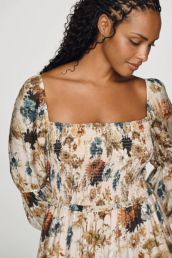 Anthropologie Puff Sleeve Midi Dress - Gold