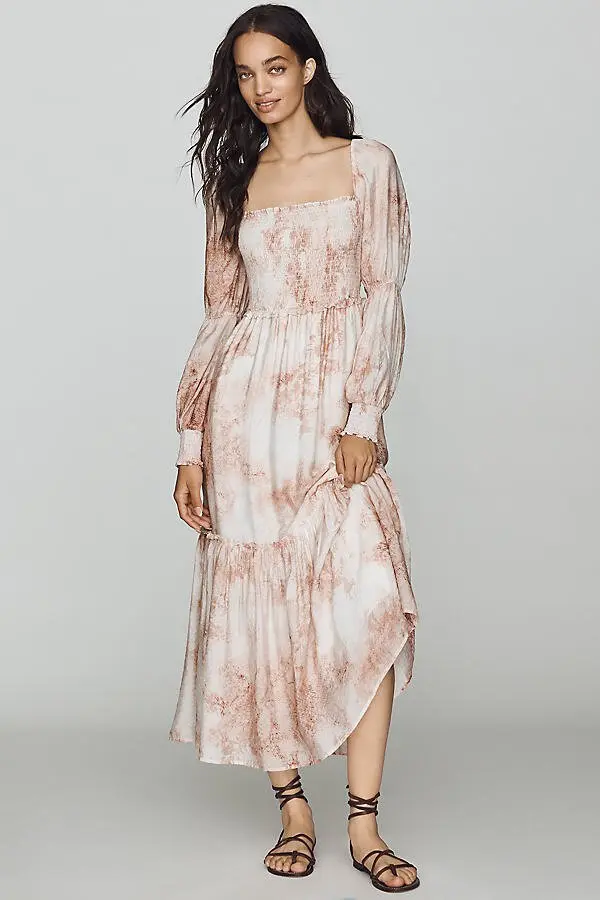 Anthropologie Puff Sleeve Midi Dress - Pink