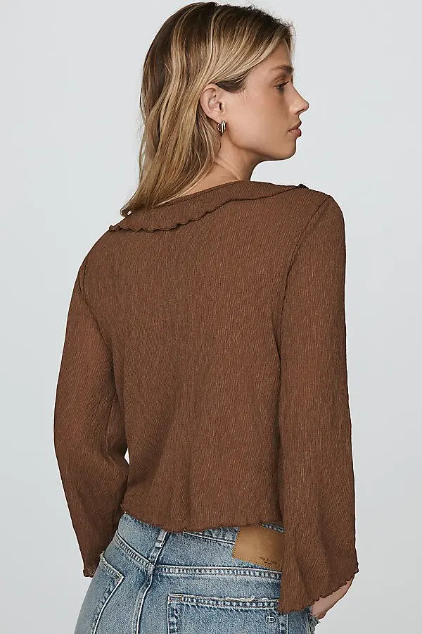 Anthropologie Plissé Cardigan Top With Tie Detail - Pinecone