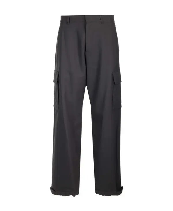 Off-White Ow Emb Drill Mid-rise Wide Leg Trousers - Black