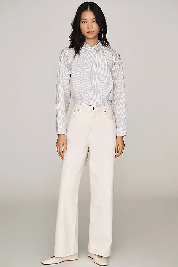 Anthropologie 100% Cotton Cropped Bubble-hem Top
