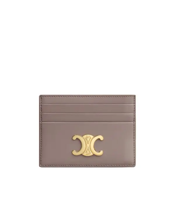 Celine Triomphe Card Holder In Shiny Calfskin - Gray