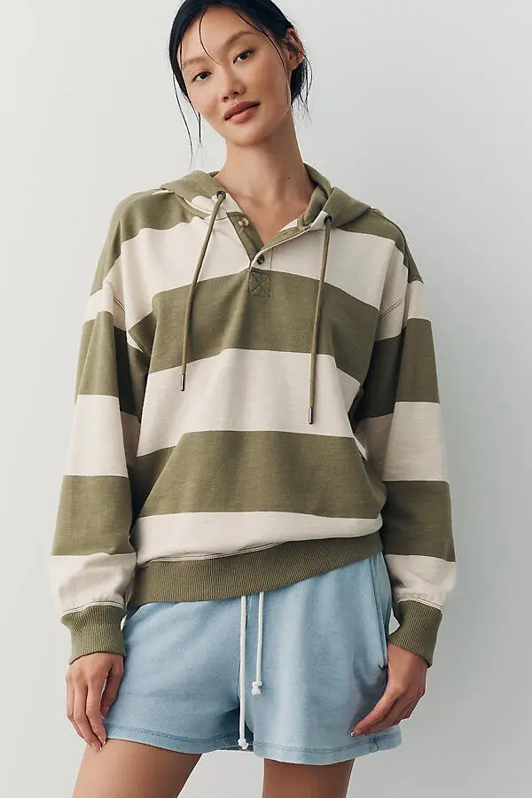 PILCRO Relaxed Cotton Striped Hoodie