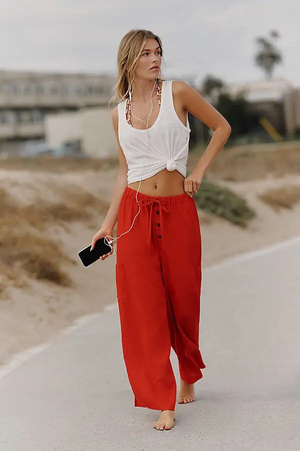 CELANDINE High-rise Pull-on Pants - Red