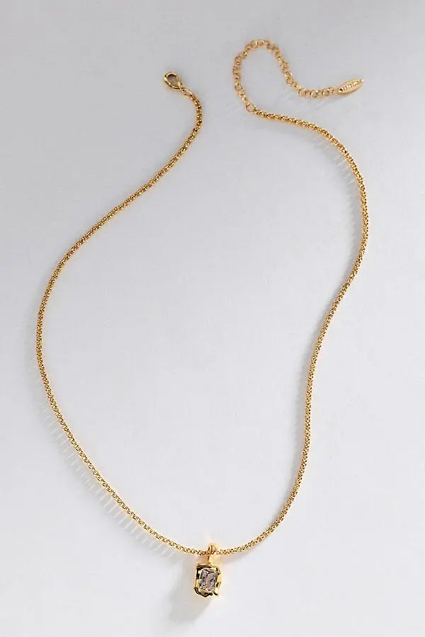 Anthropologie Bezel Crystal Pendant Necklace - Gold