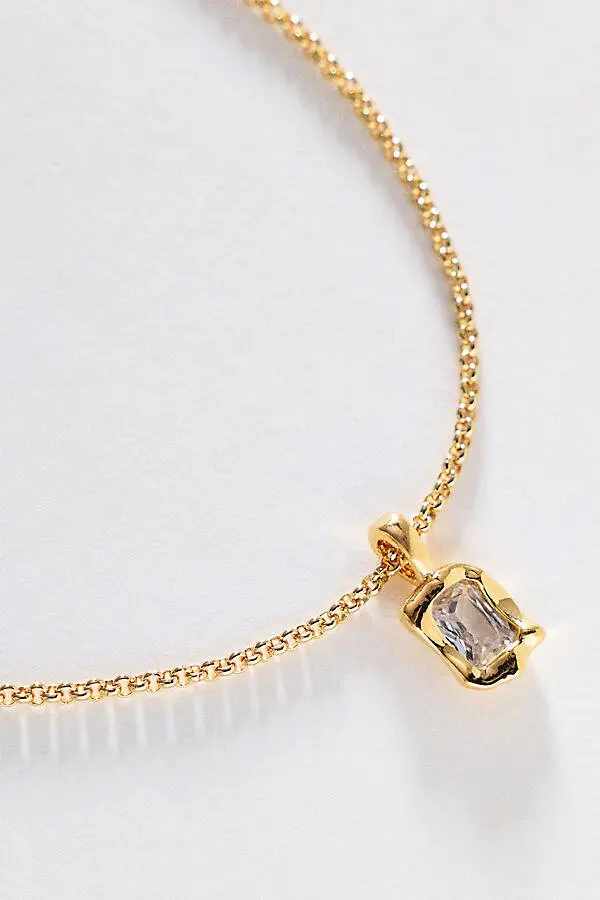 Anthropologie Bezel Crystal Pendant Necklace - Gold