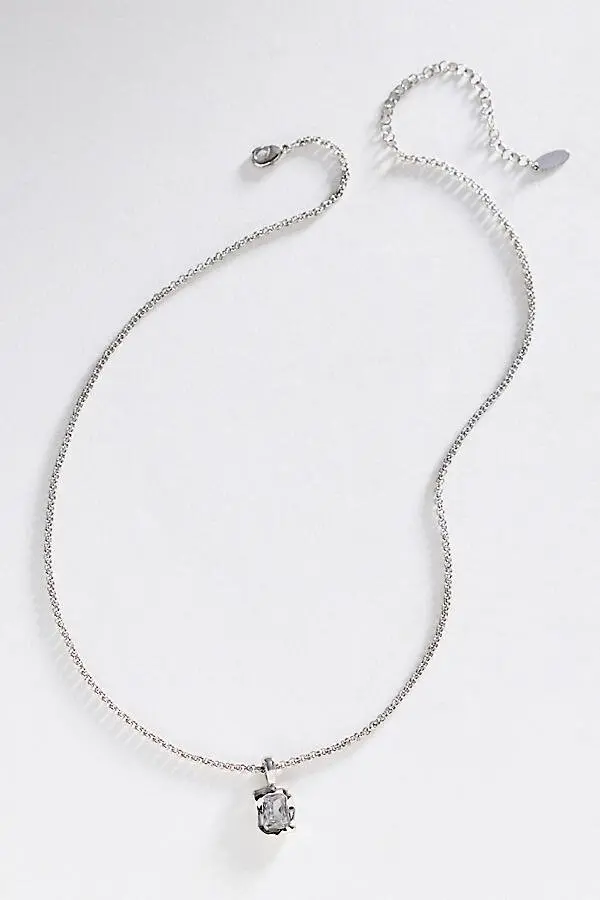 Anthropologie Bezel Crystal Pendant Necklace - Silver