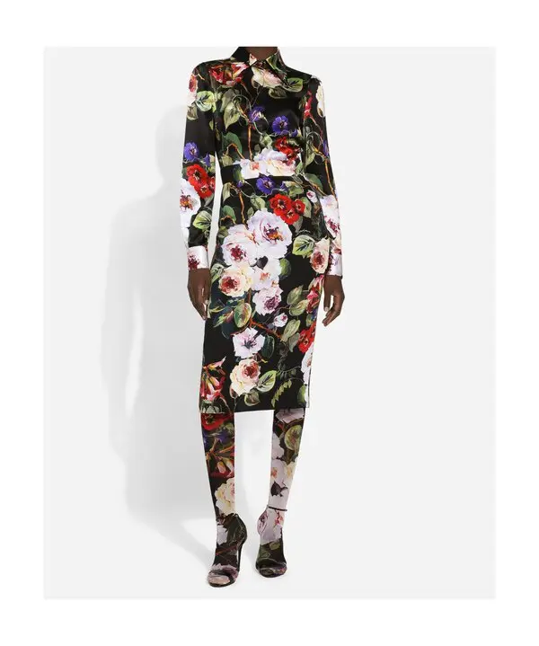 Dolce & Gabbana Rose Garden Printed Satin Shirt - Black