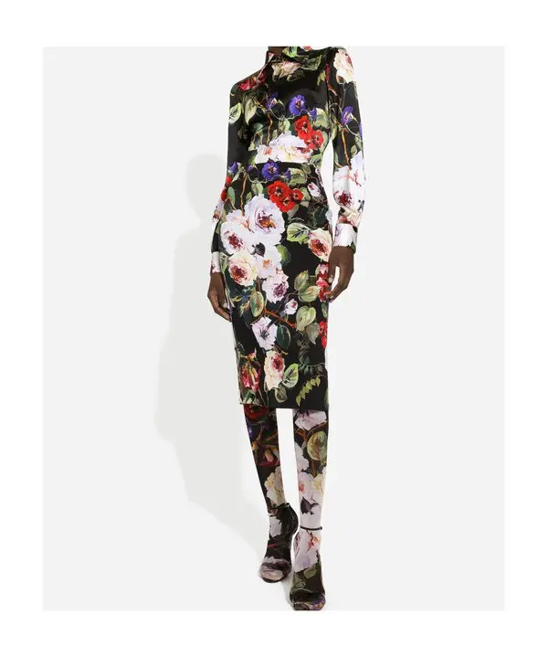 Dolce & Gabbana Rose Garden Printed Satin Shirt - Black