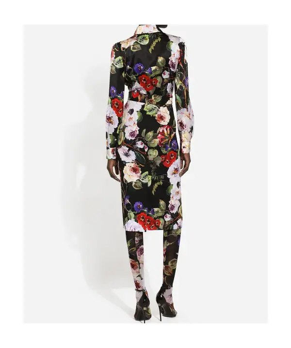 Dolce & Gabbana Rose Garden Printed Satin Shirt - Black