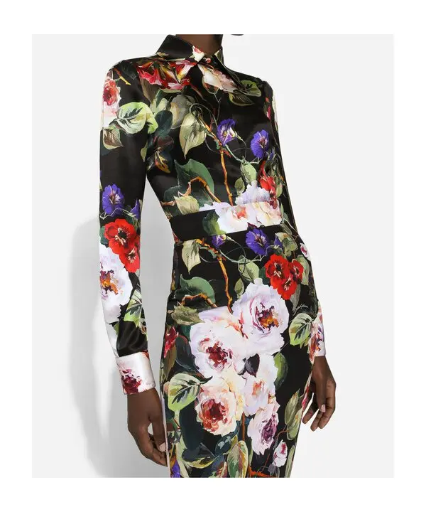 Dolce & Gabbana Rose Garden Printed Satin Shirt - Black