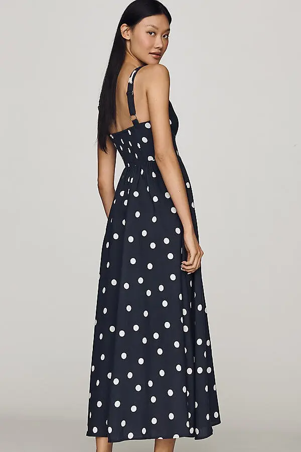 English Factory Cotton Linen Polka Dot Midi Dress