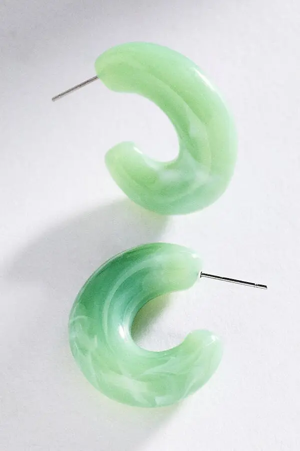 Anthropologie Encrusted Resin Hoop Earrings - Green