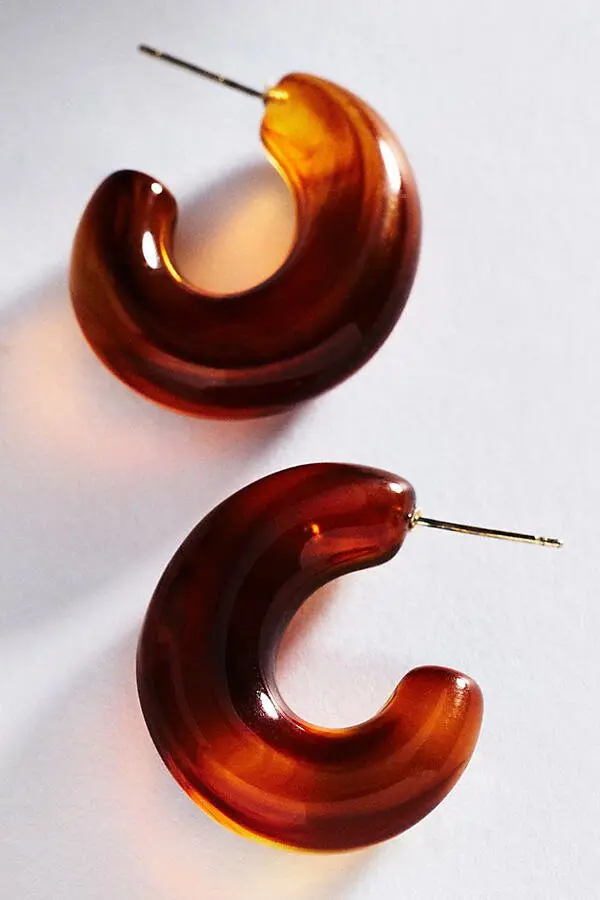 Anthropologie Encrusted Resin Hoop Earrings - Tortoise