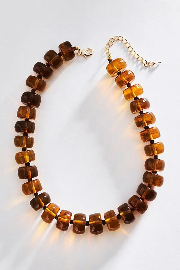Anthropologie Chunky Beaded Necklace - Tortoise