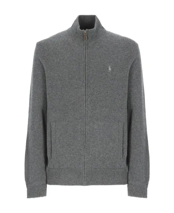 Polo Ralph Lauren Pony Embroidered Zipped Knit Cardigan - Gray