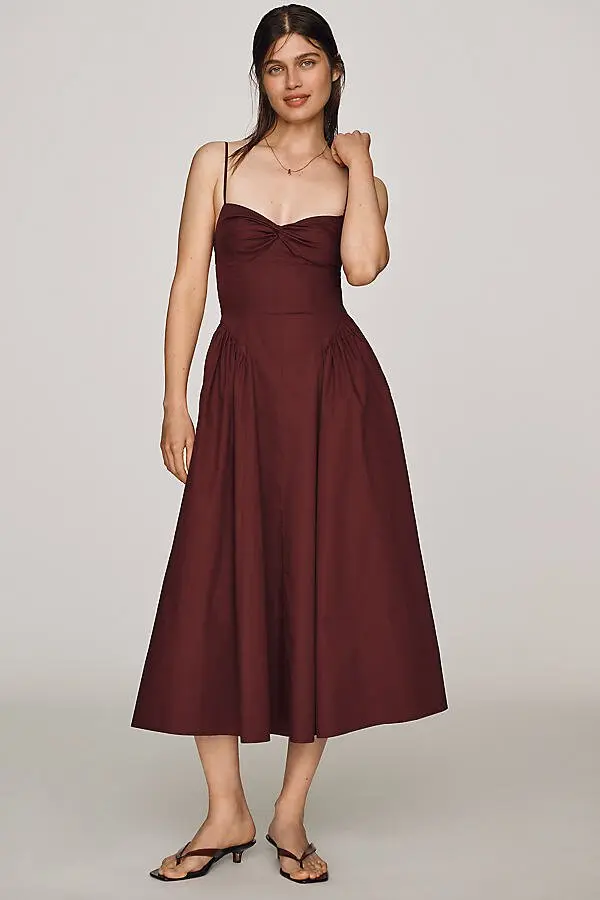 NIA Sweetheart Neckline Midi Dress - Plum