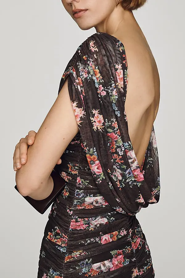 AFRM Floral Print Ruched Cap Sleeve Maxi Dress