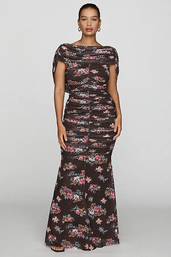 AFRM Floral Print Ruched Cap Sleeve Maxi Dress