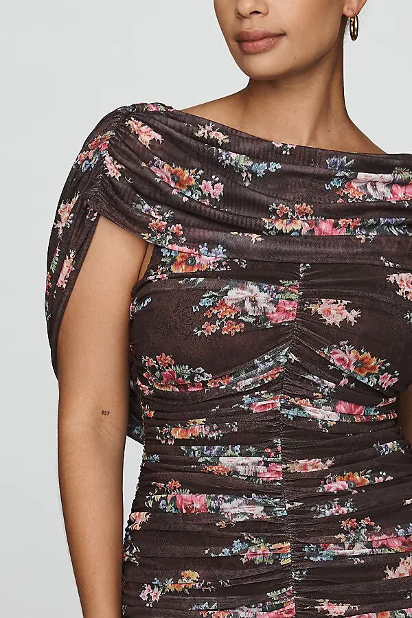 AFRM Floral Print Ruched Cap Sleeve Maxi Dress