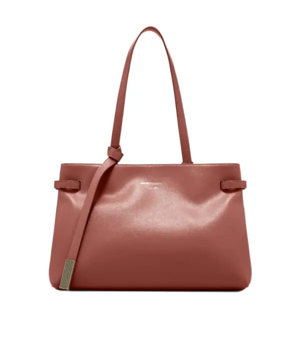 Emporio Armani Leather Shoulder Bag With Strap Detail - Reddish Brown