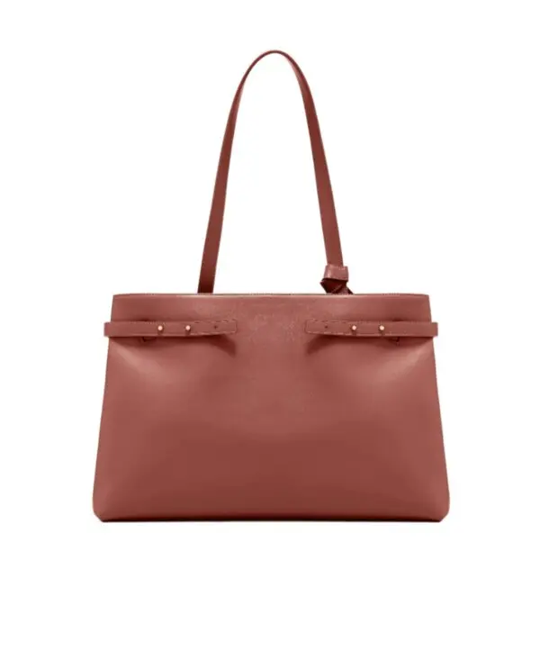 Emporio Armani Leather Shoulder Bag With Strap Detail - Reddish Brown