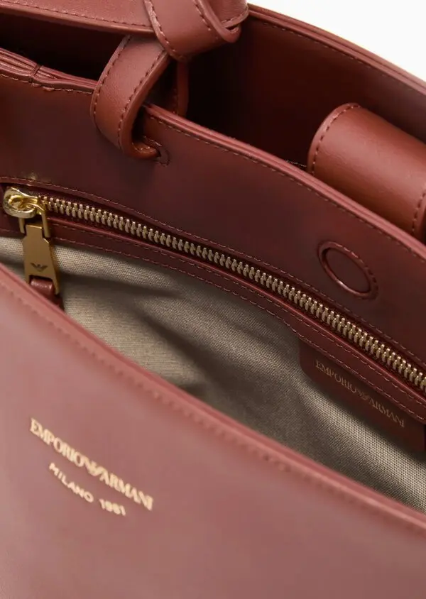 Emporio Armani Leather Shoulder Bag With Strap Detail - Reddish Brown