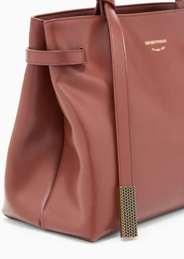 Emporio Armani Leather Shoulder Bag With Strap Detail - Reddish Brown