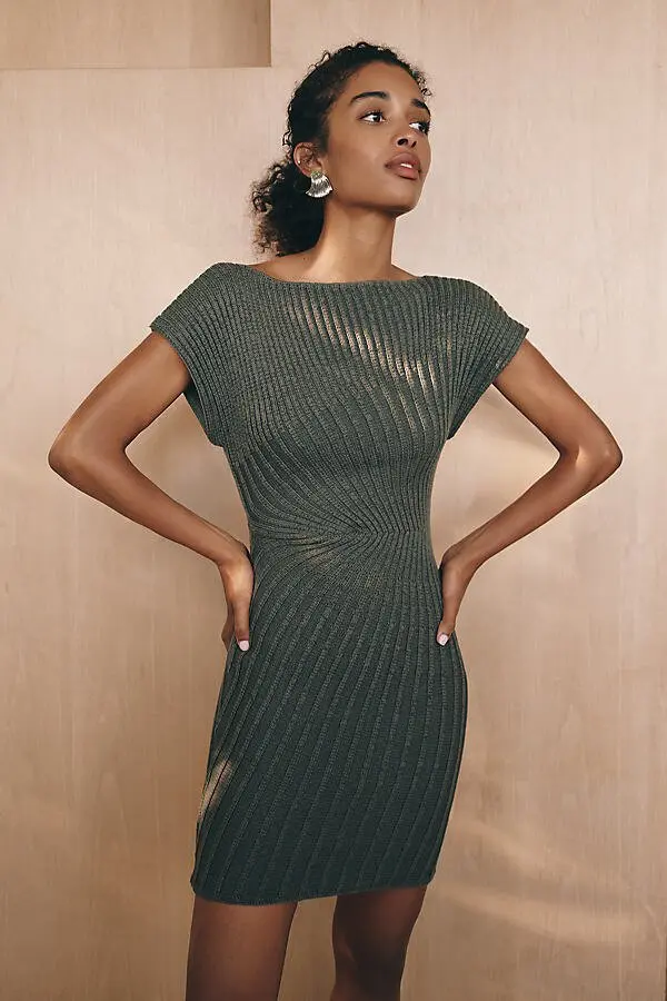 Anthropologie Ribbed Mini Sweater Dress By - Thyme