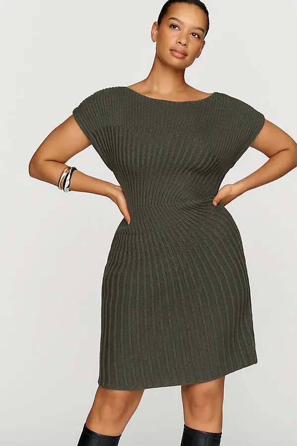 Anthropologie Ribbed Mini Sweater Dress - Thyme