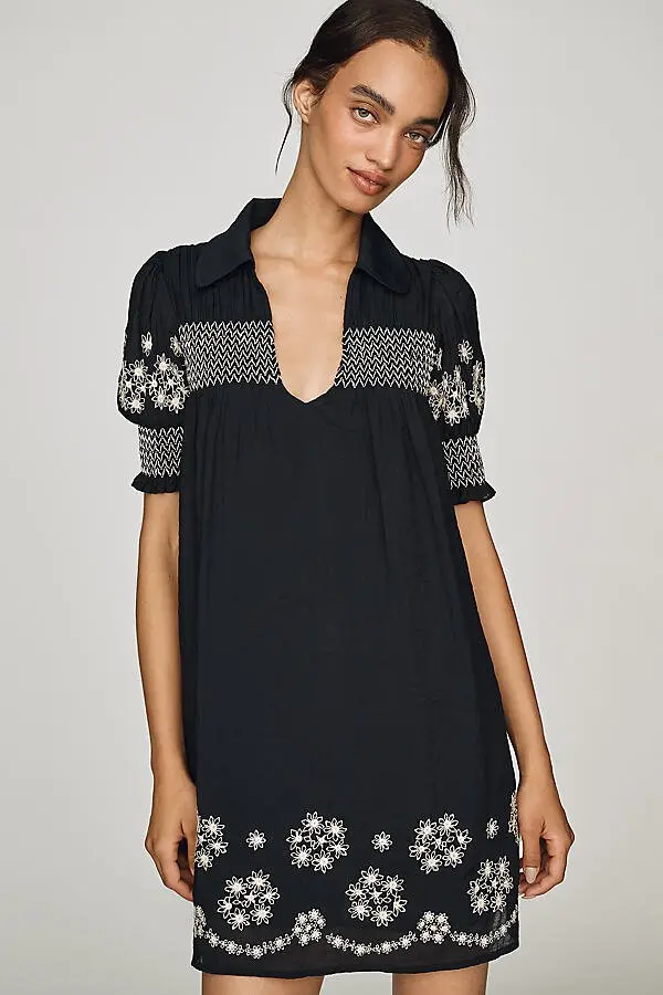 Anthropologie Puff Sleeve Mi Dress - Black