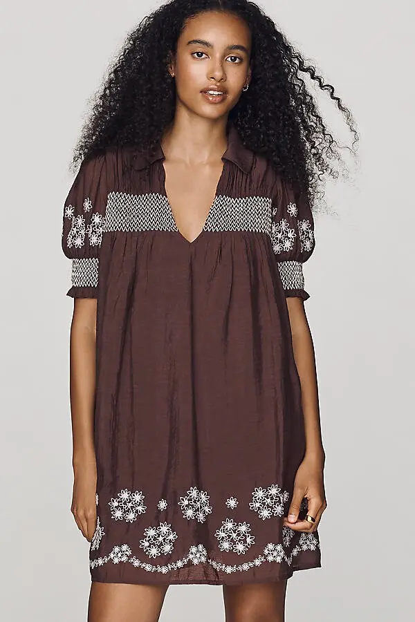 Anthropologie Puff Sleeve Mi Dress - Plum
