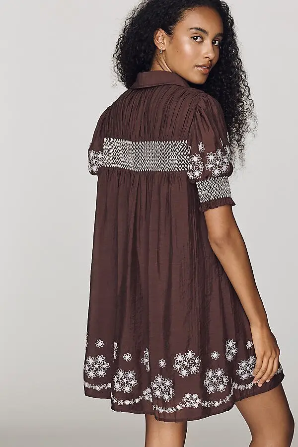 Anthropologie Puff Sleeve Mini Dress - Plum