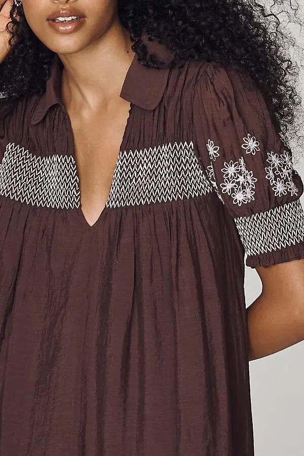 Anthropologie Puff Sleeve Mini Dress - Plum