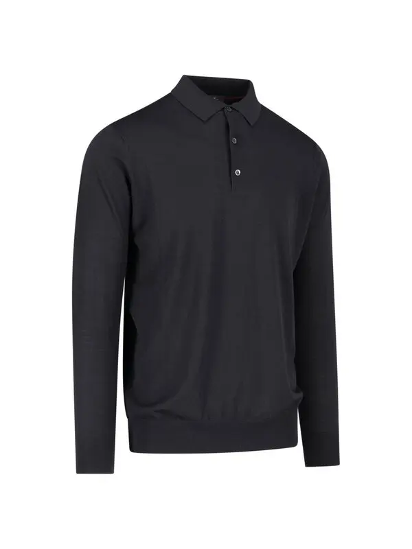 Loro Piana Long Sleeve Polo Shirt - Black
