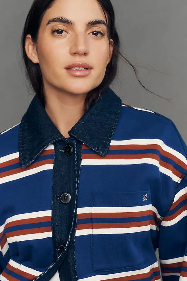 Maeve Cotton Striped Cardigan Jacket - Blue Stripe