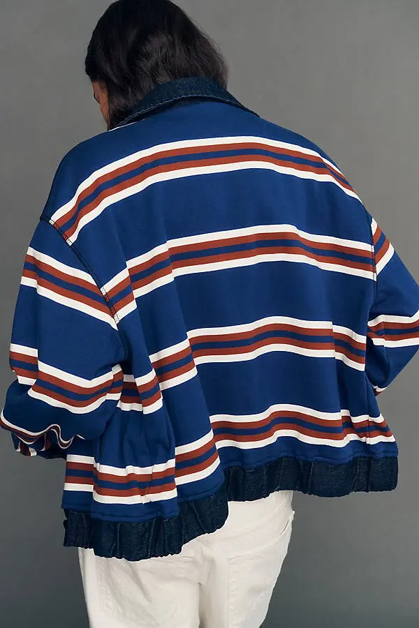 Maeve Cotton Striped Cardigan Jacket - Blue Stripe