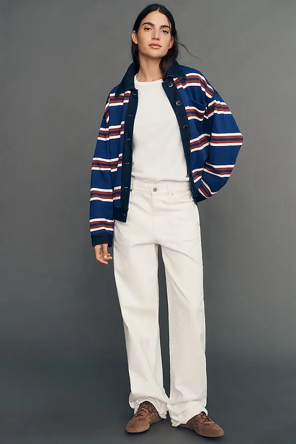 Maeve Cotton Striped Cardigan Jacket - Blue Stripe