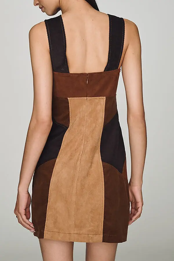 Anthropologie Faux-suede Geometric Paneled Mini Dress