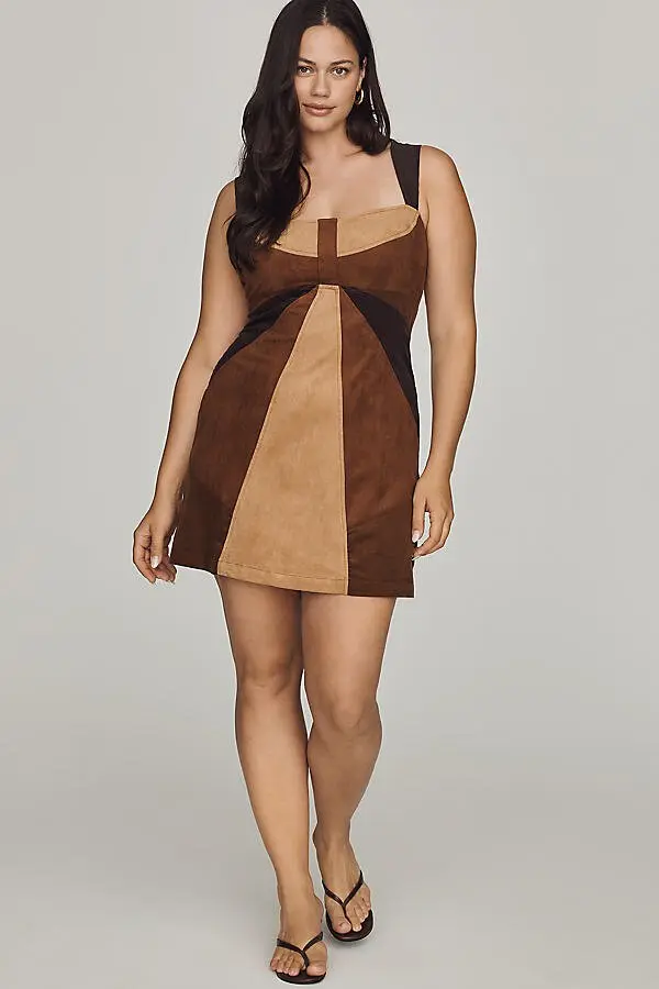 Anthropologie Faux-suede Geometric Paneled Mini Dress