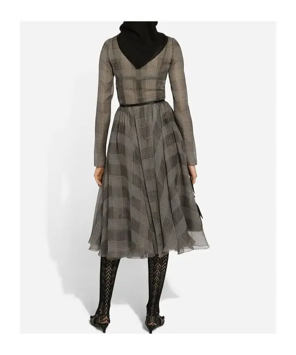 Dolce & Gabbana Glen Plaid Printed Chiffon Midi Dress