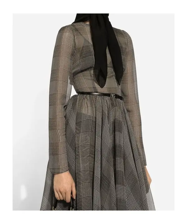 Dolce & Gabbana Glen Plaid Printed Chiffon Midi Dress