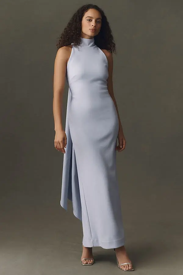 Bhldn High-neck Crepe Maxi Dress - Light Blue