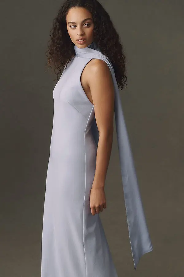 Bhldn High-neck Crepe Maxi Dress