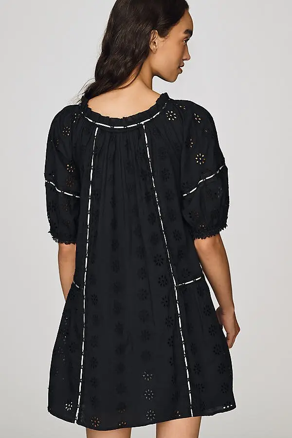 Anthropologie Cotton Eyelet Puff Sleeve Mini Dress